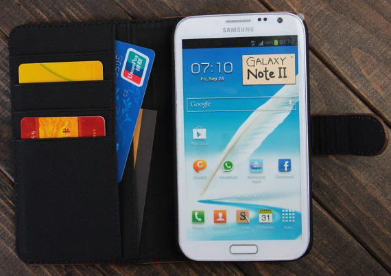 Brown Leather Wallet Case With Id Card Slot For Samsung Galaxy Note 2 ...